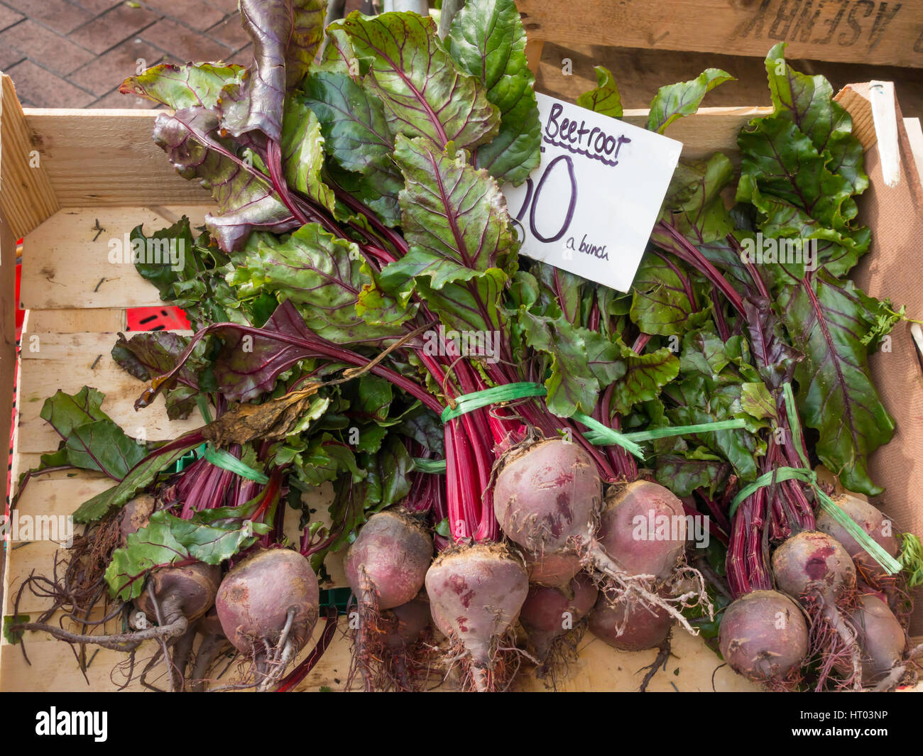 Fresh Beetroot for sale on a Yorkshire Greengrocers Market Stall Stock ...