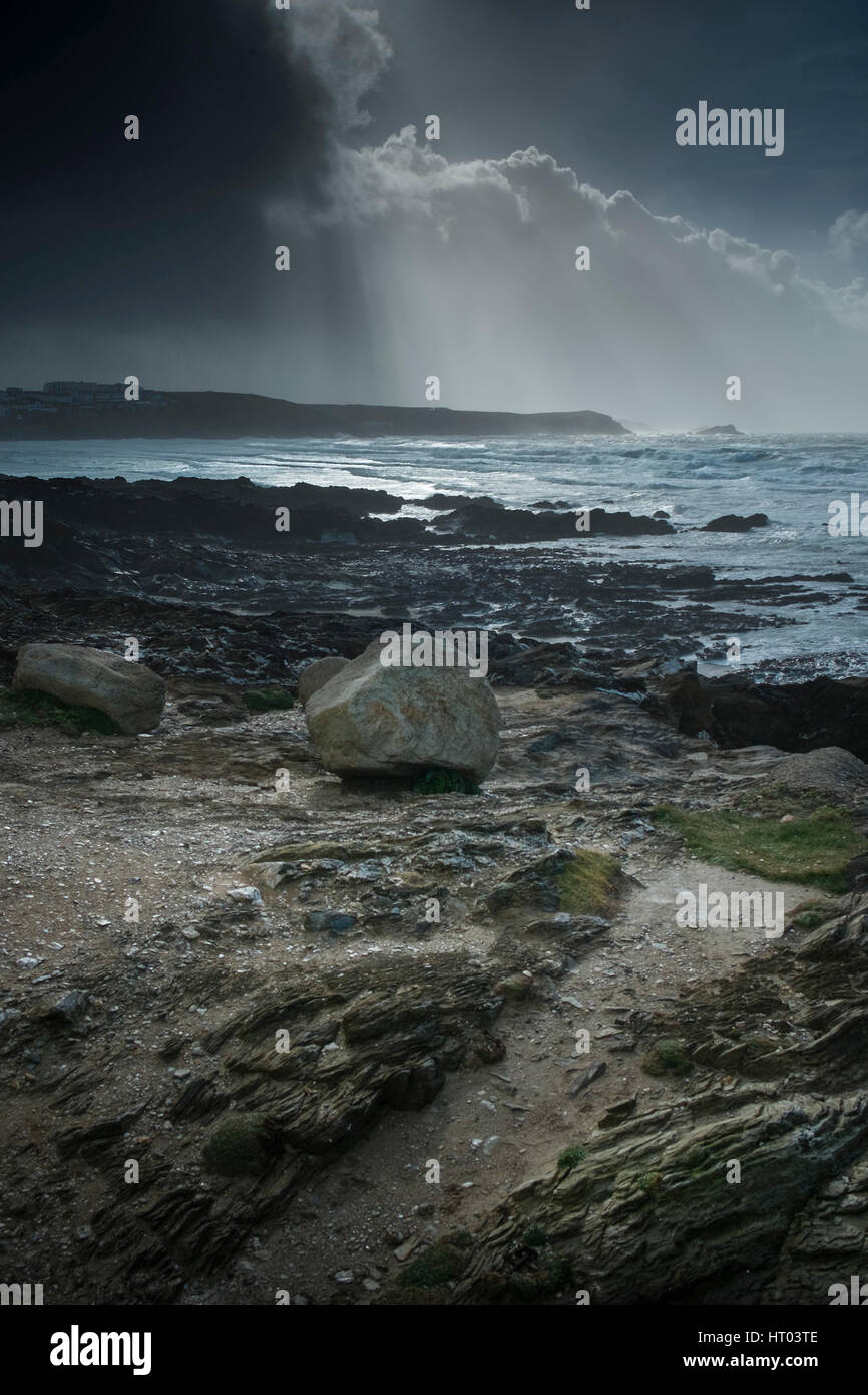 UK Weather Storm clouds coast Newquay Cornwall Stock Photo - Alamy