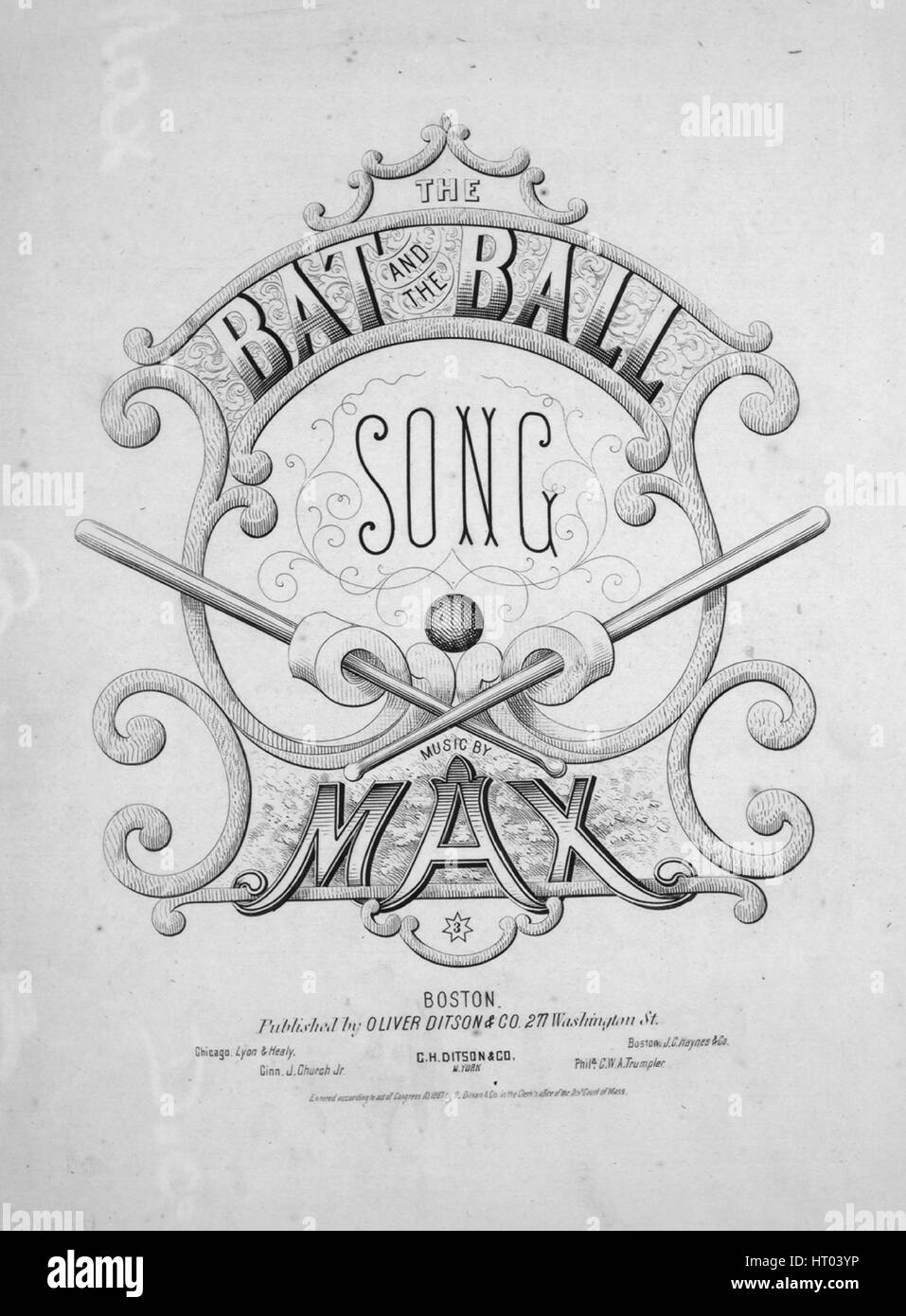 Sheet music cover image of the song 'The Bat and the Ball Song', with ...