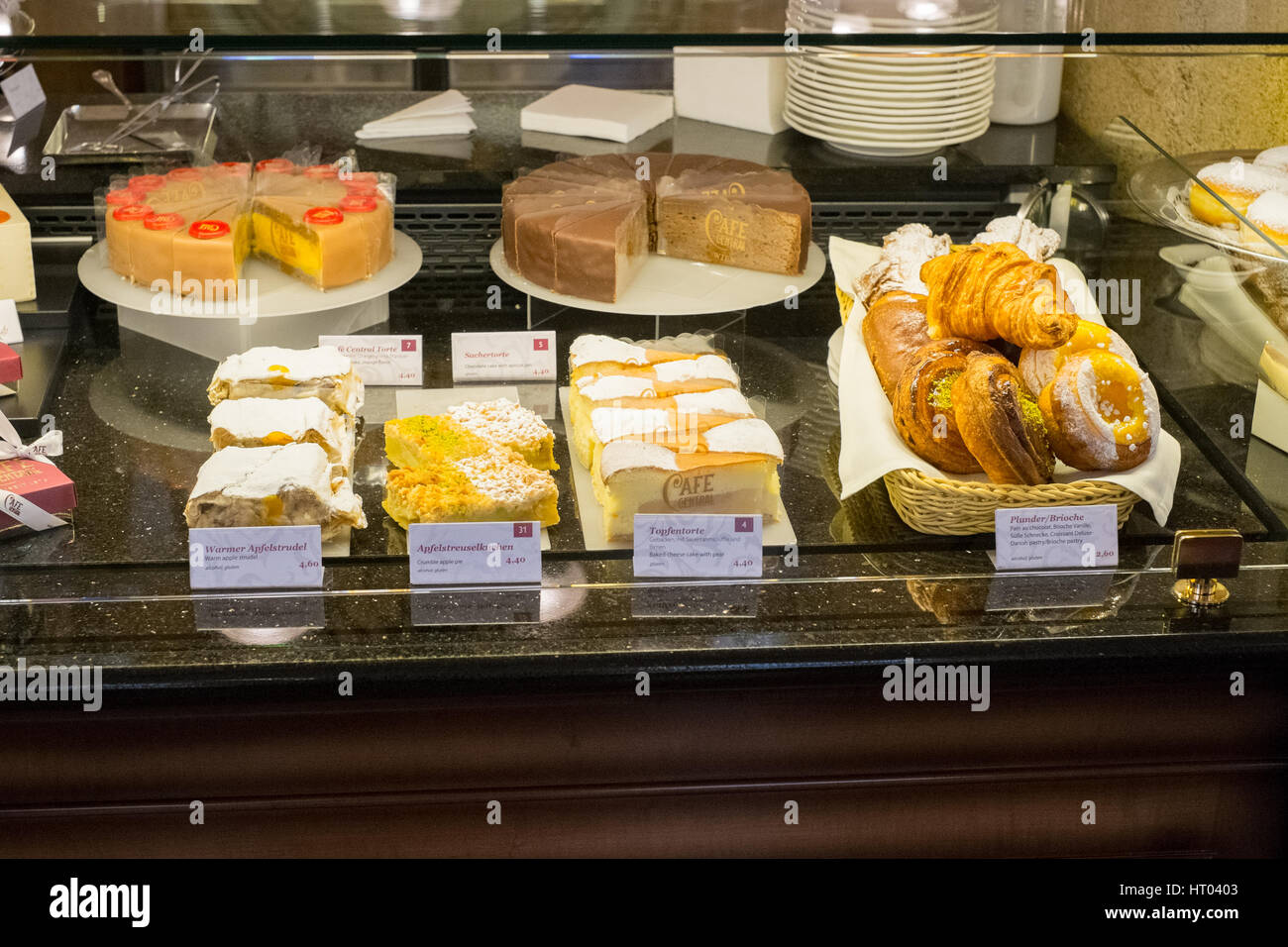 Cakes on display at Café Central a Historic Viennese café on ...