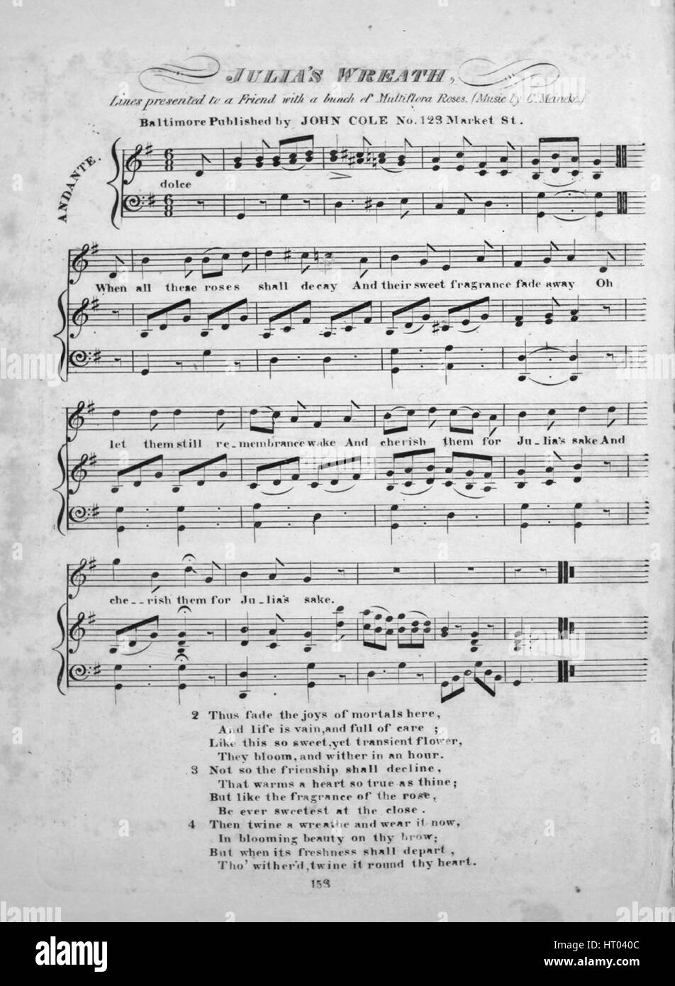 Sheet music cover image of the song 'Julia's Wreath', with original ...