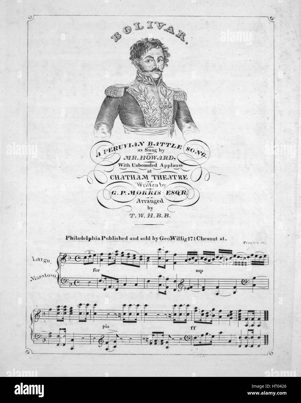 Sheet music cover image of the song 'Bolivar A Peruvian Battle Song ...