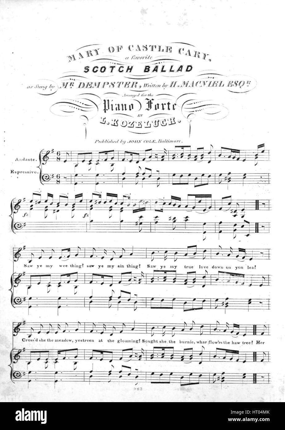 Sheet music cover image of the song 'Mary of Castle Cary, a favorite ...