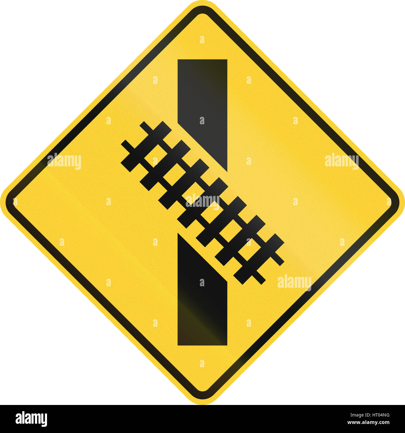 United States MUTCD road sign - Diagonal level crossing Stock Photo - Alamy