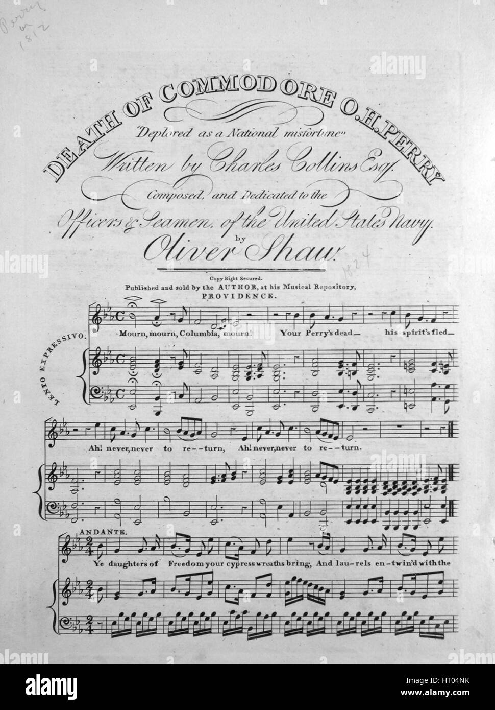 Sheet music cover image of the song 'Death of Commodore OH Perry ...