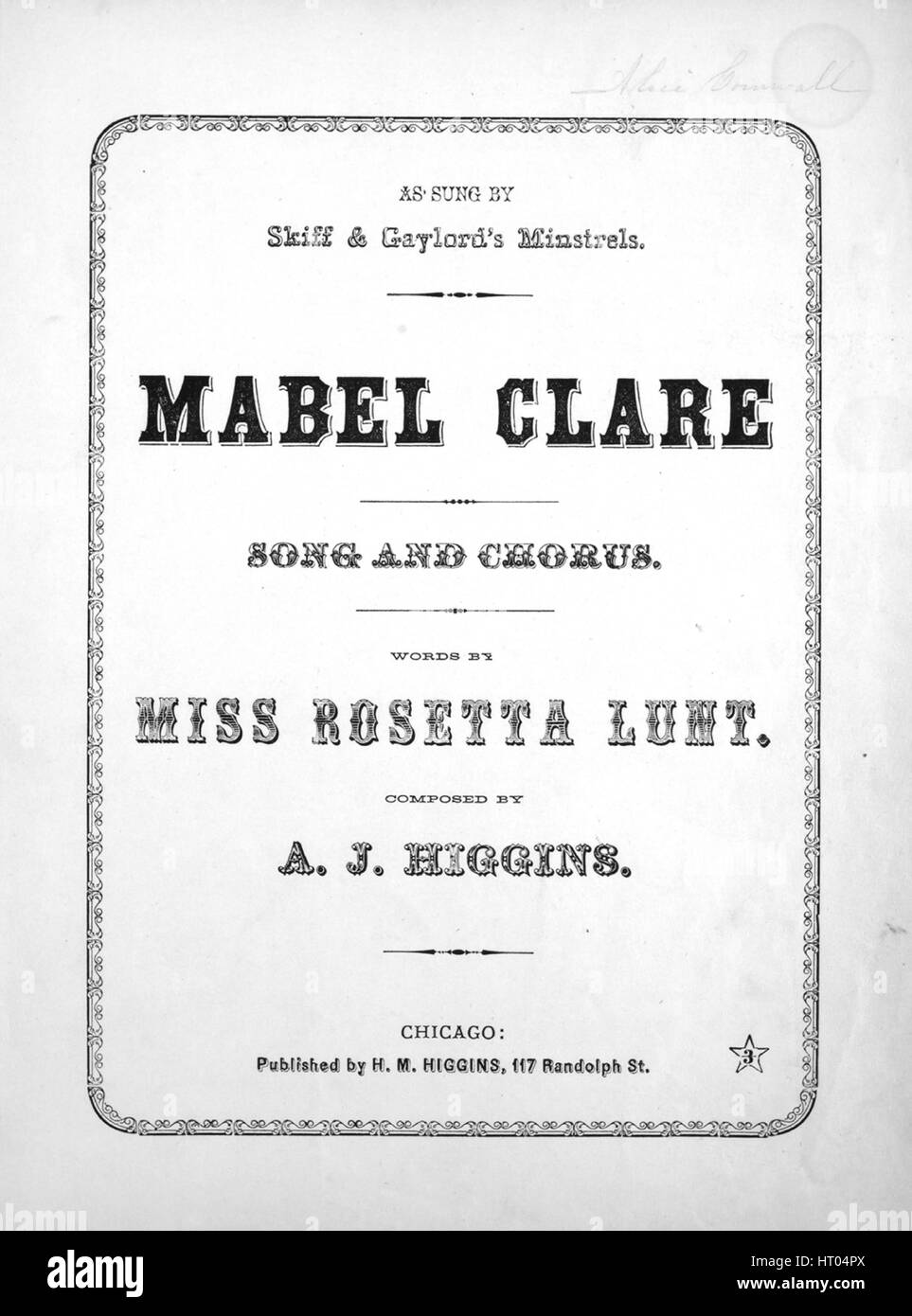Sheet music cover image of the song 'Mabel Clare Song and Chorus', with ...