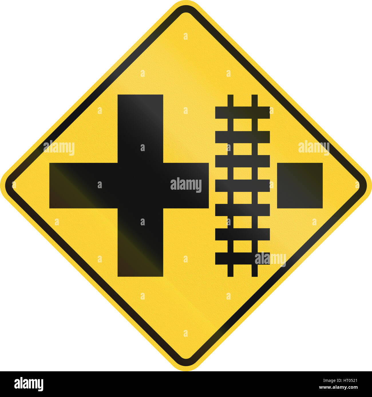 United States MUTCD road sign - Level crossing and intersection Stock ...