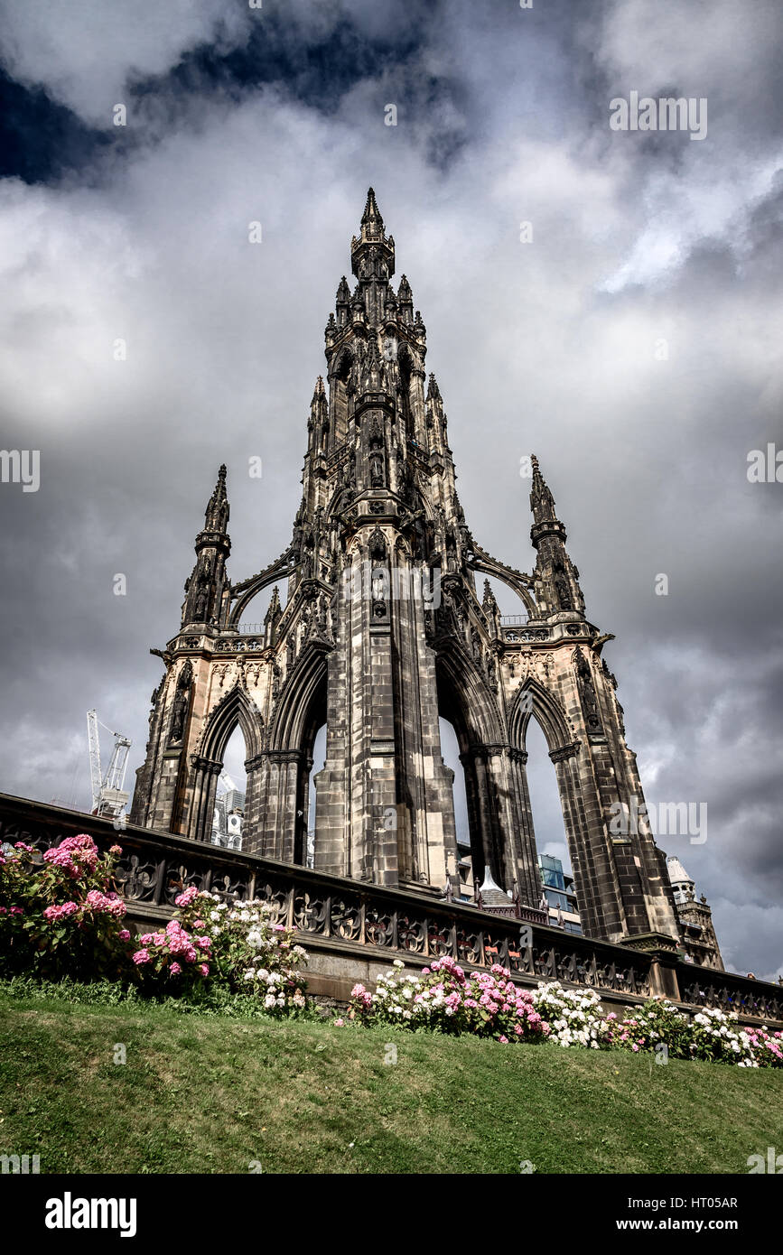 Heavy clouds over the famous Scott Monument in Edinburgh, Scotland ...