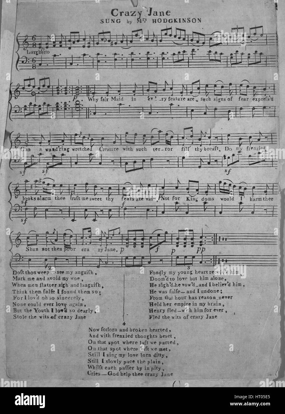 Sheet music cover image of the song 'Crazy Jane', with original ...