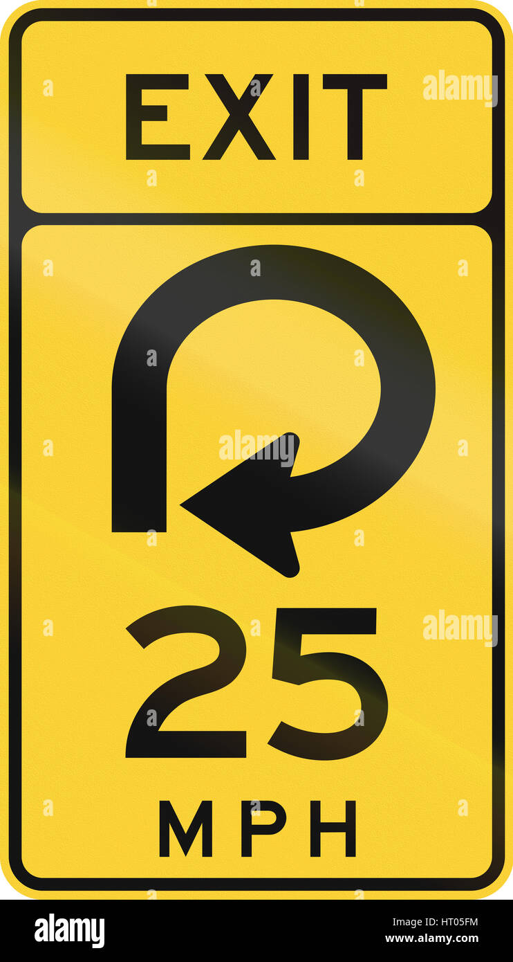 United States MUTCD road sign - Exit with advisory speed limit Stock ...