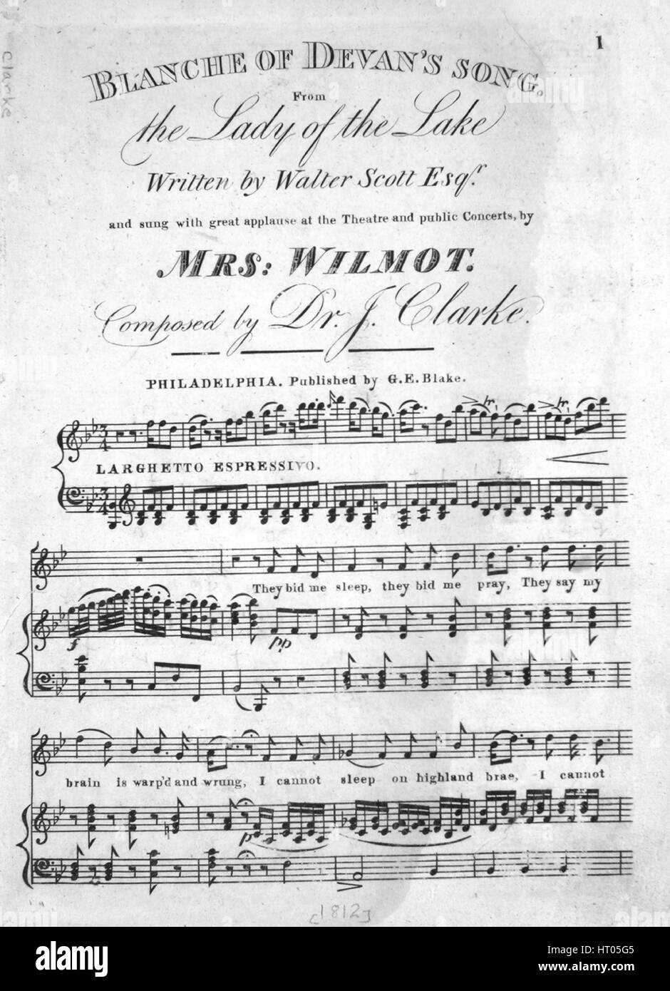 Sheet music cover image of the song 'Blanche of Devan's Song From the ...