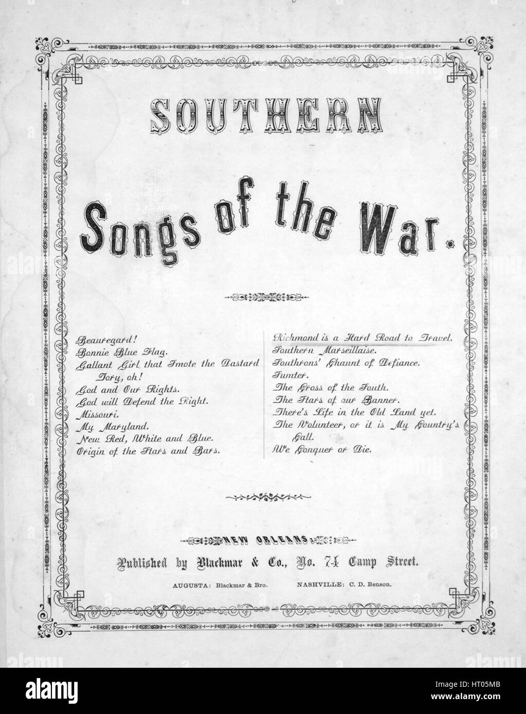 Sheet music cover image of the song 'Southern Songs of the War Richmond ...