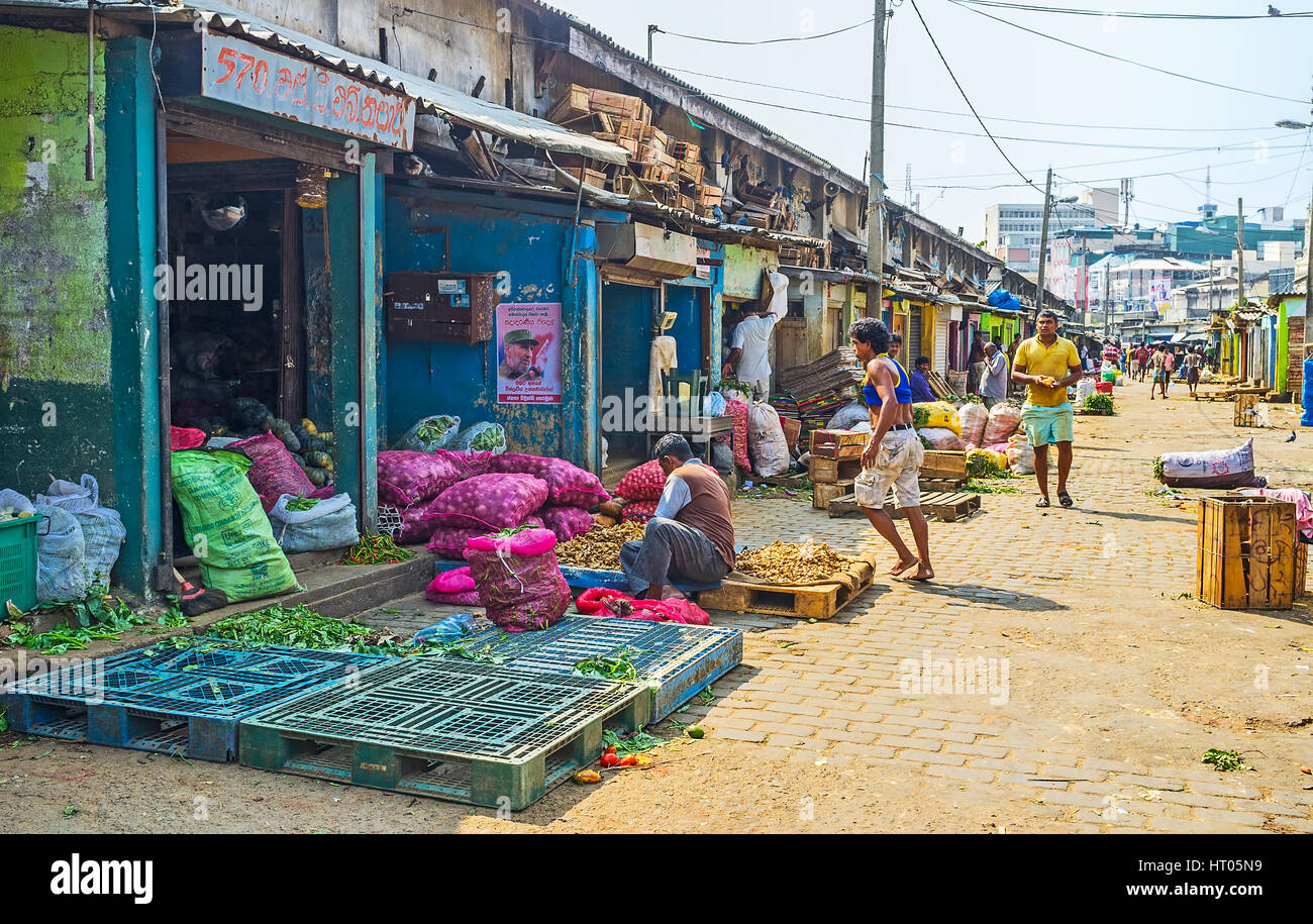 COLOMBO, SRI LANKA - DECEMBER 6, 2016: The row of fruit and vegetable ...