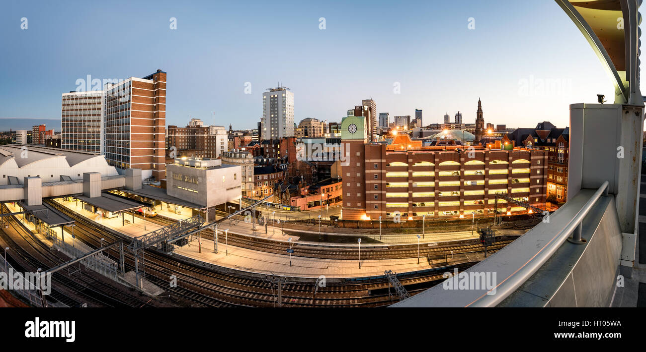 Leeds skyline with the railway tracks leading into Leeds station ...