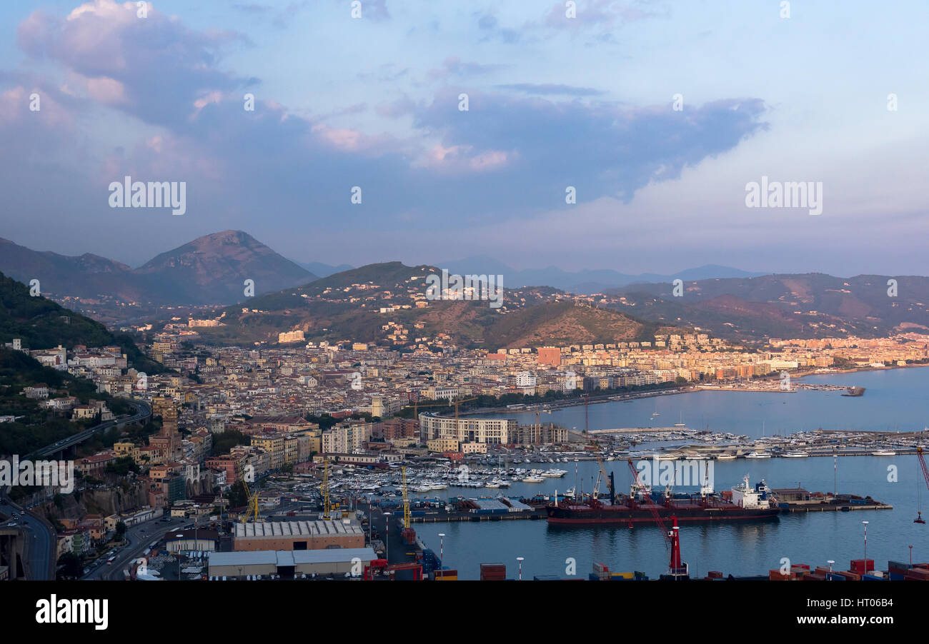Aerial view of Salerno in Italy at sunset Stock Photo - Alamy