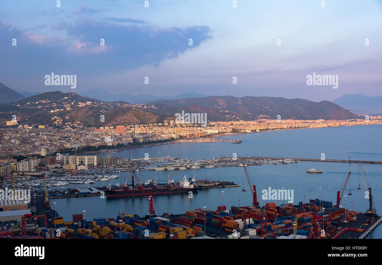 Aerial view of Salerno in Italy at sunset Stock Photo - Alamy
