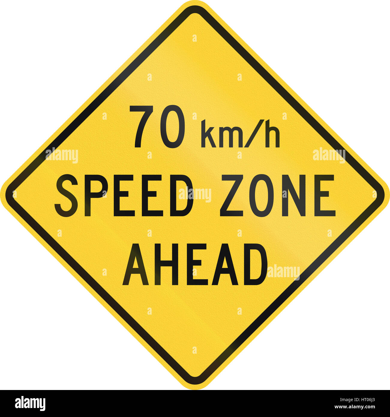 United States MUTCD warning road sign - 70 Kmh zone ahead Stock Photo ...
