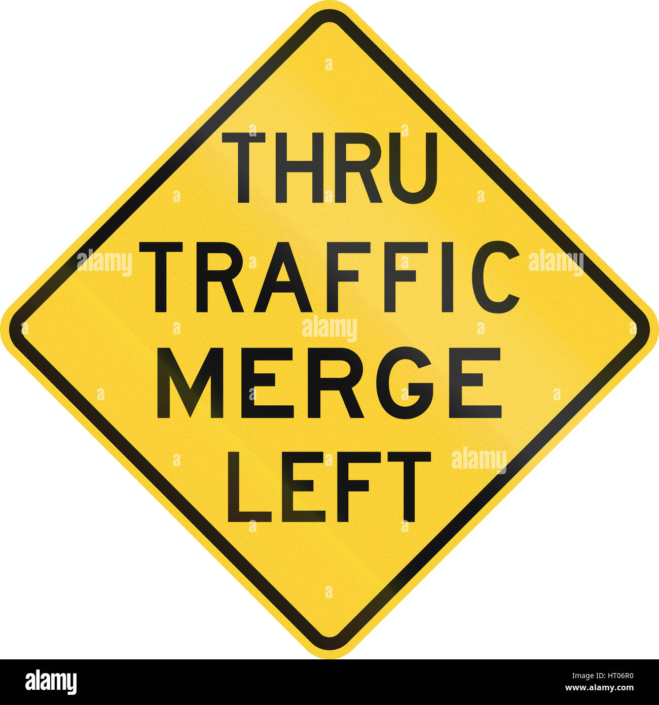 United States MUTCD road sign - Thru traffic merge left Stock Photo - Alamy