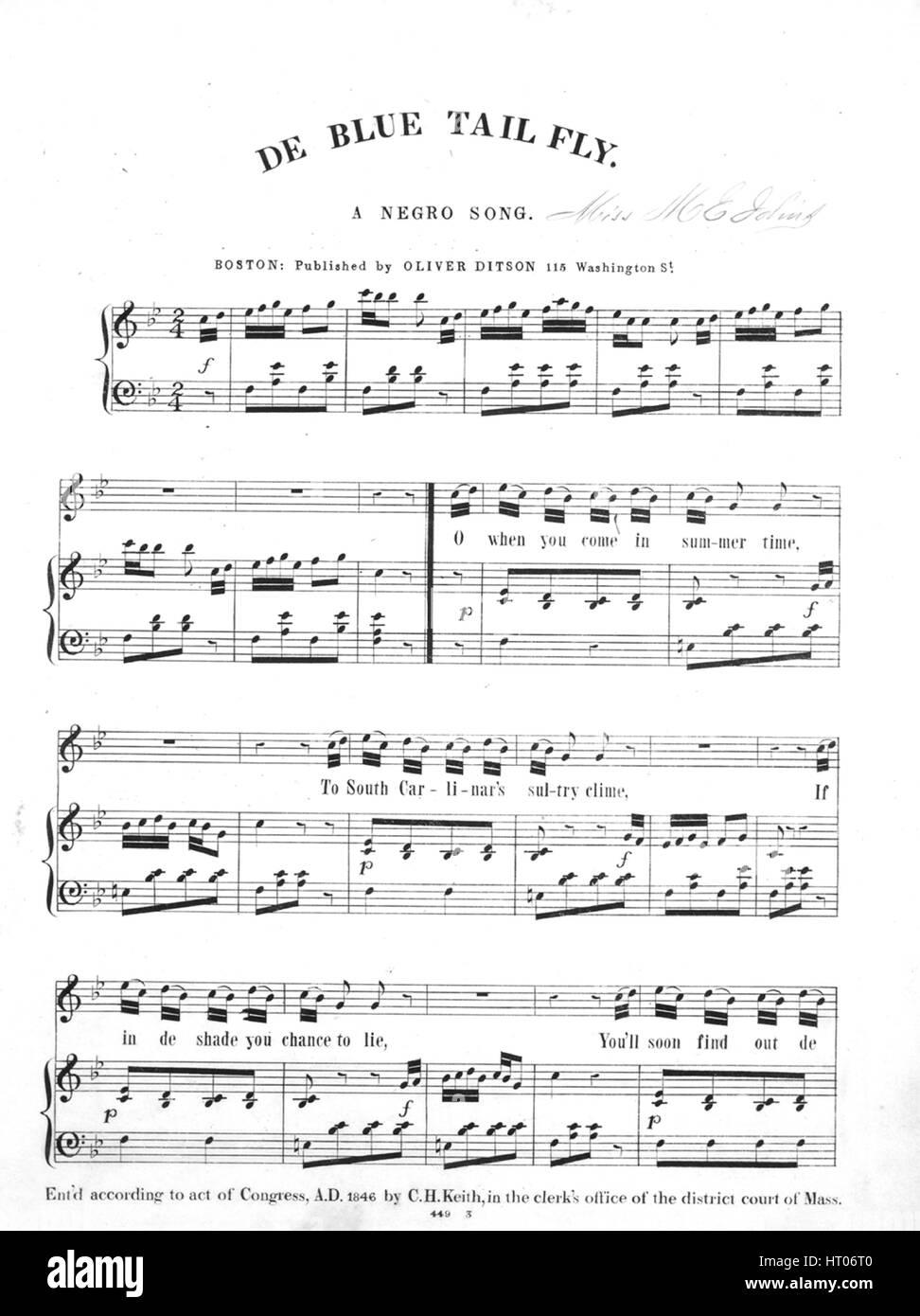 Sheet music cover image of the song 'De Blue Tail Fly A Negro Song ...