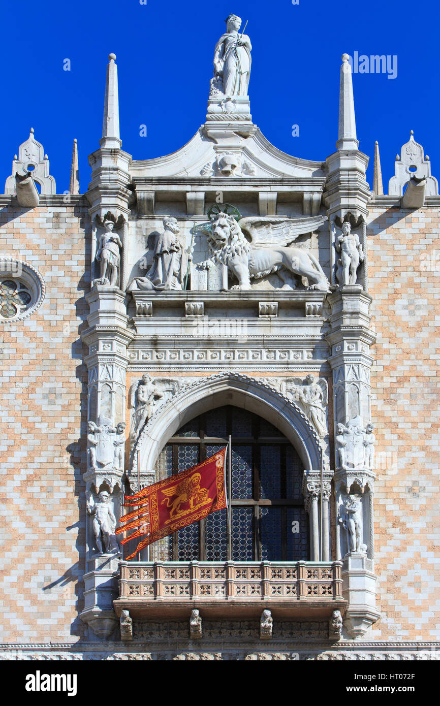 The Lion of Saint Mark on the facade of the Doge's Palace (1340) in ...