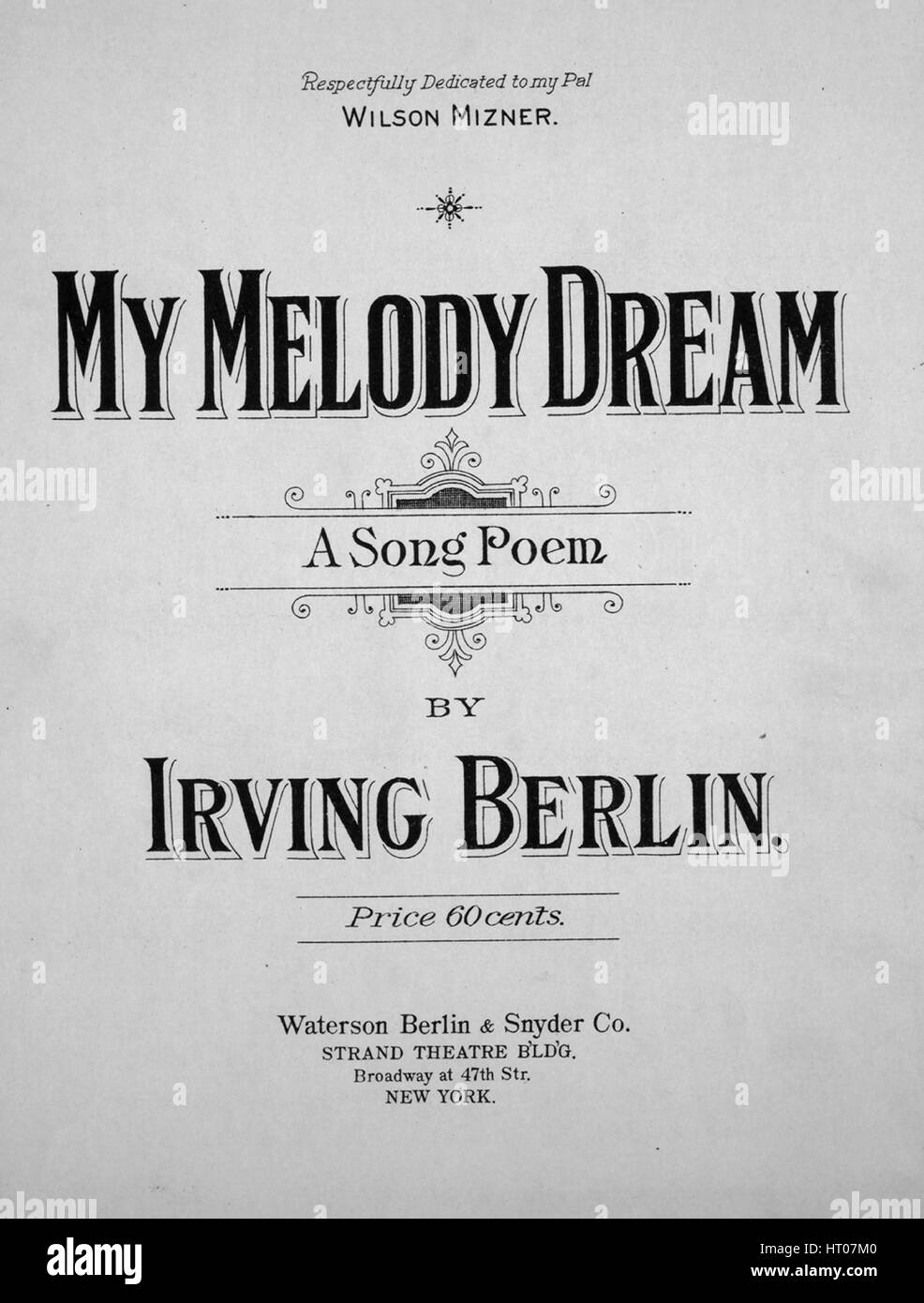Sheet music cover image of the song 'My Melody Dream A Song Poem', with ...