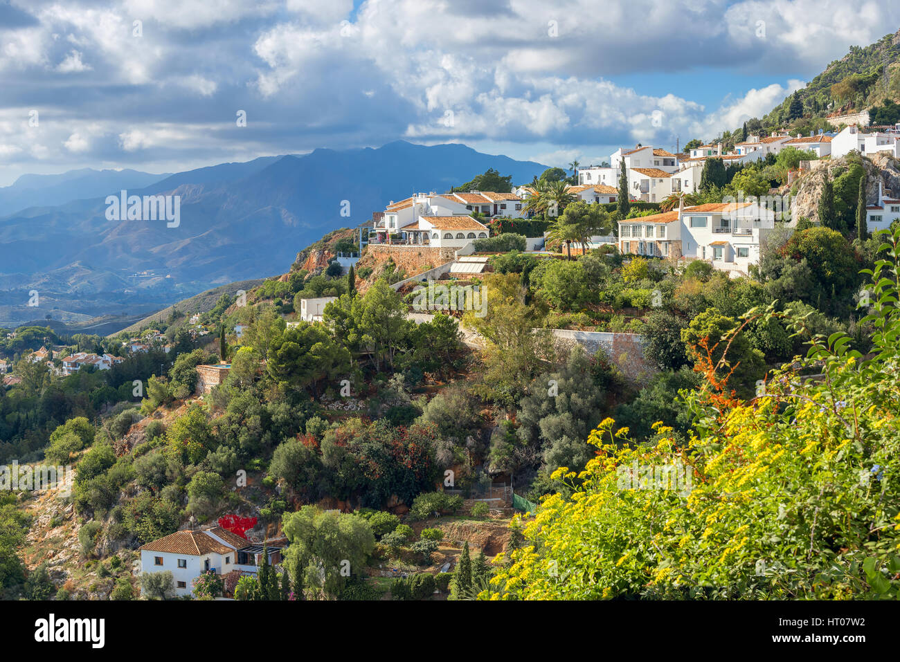 Scenic landscape of Mijas village with white houses. Costa del Sol ...