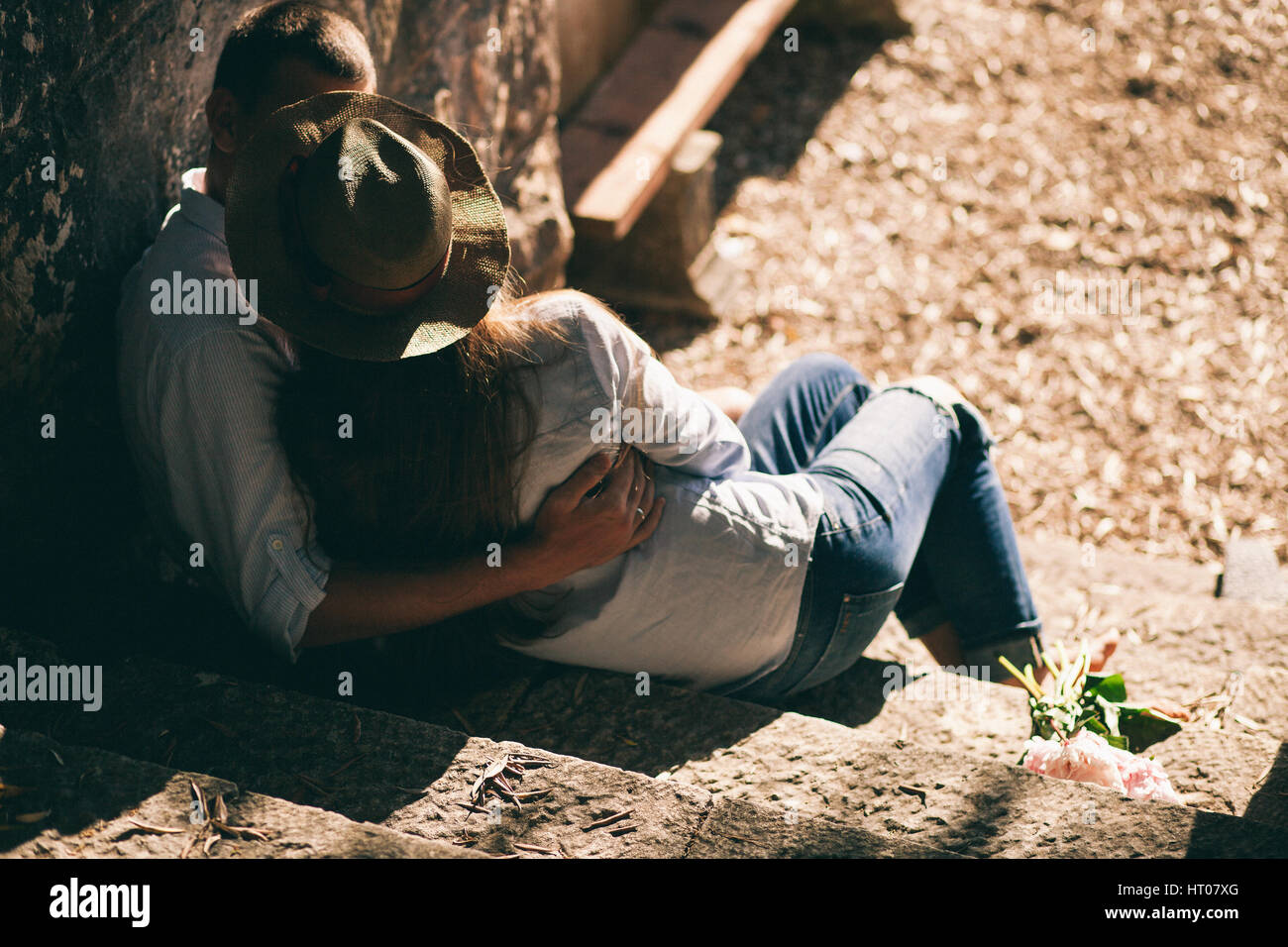 couple relax and kiss in park together Stock Photo - Alamy