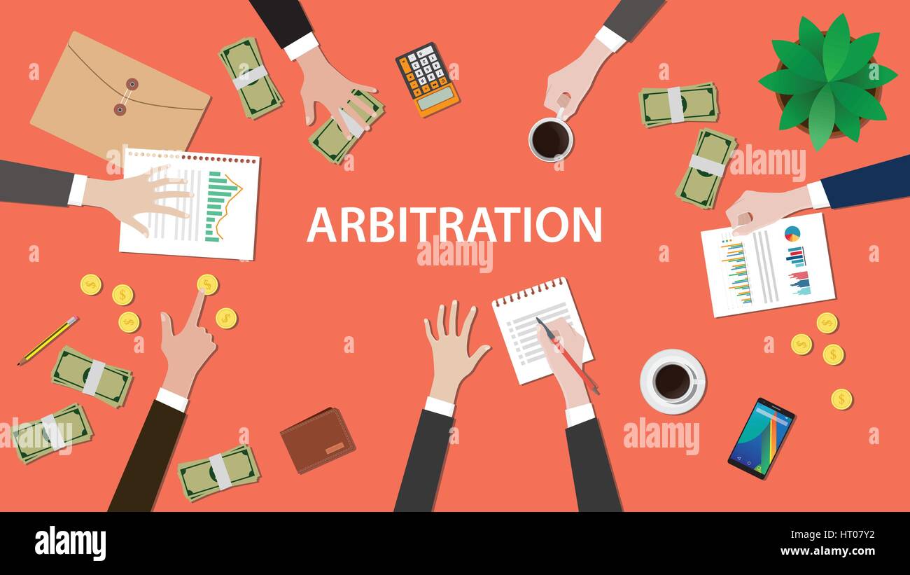 arbitration concept illustration with people discuss in a meeting with ...