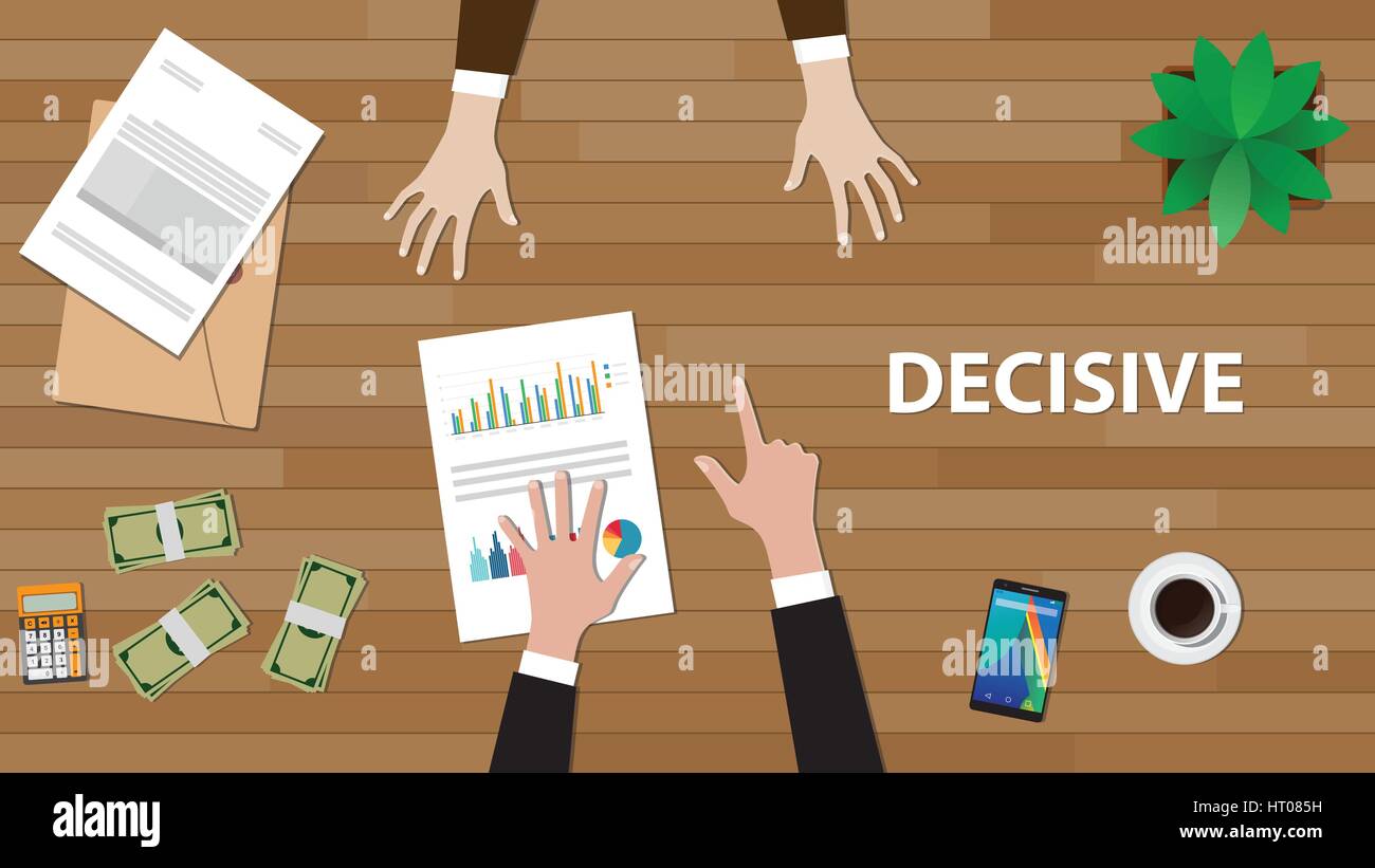 decisive white text illustration with a man pointing his finger to ...