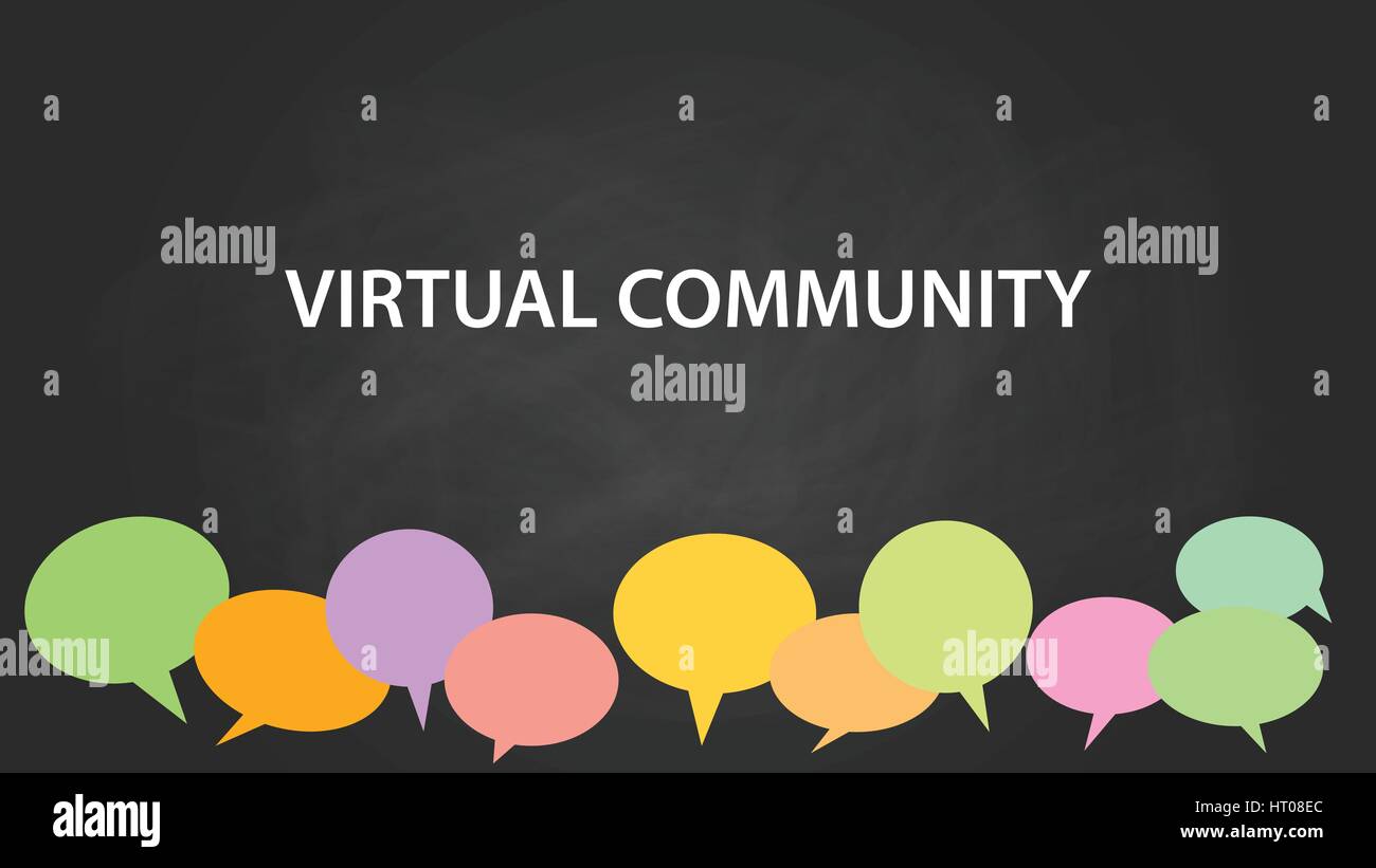 virtual community white text illustration with colourful empty callouts ...
