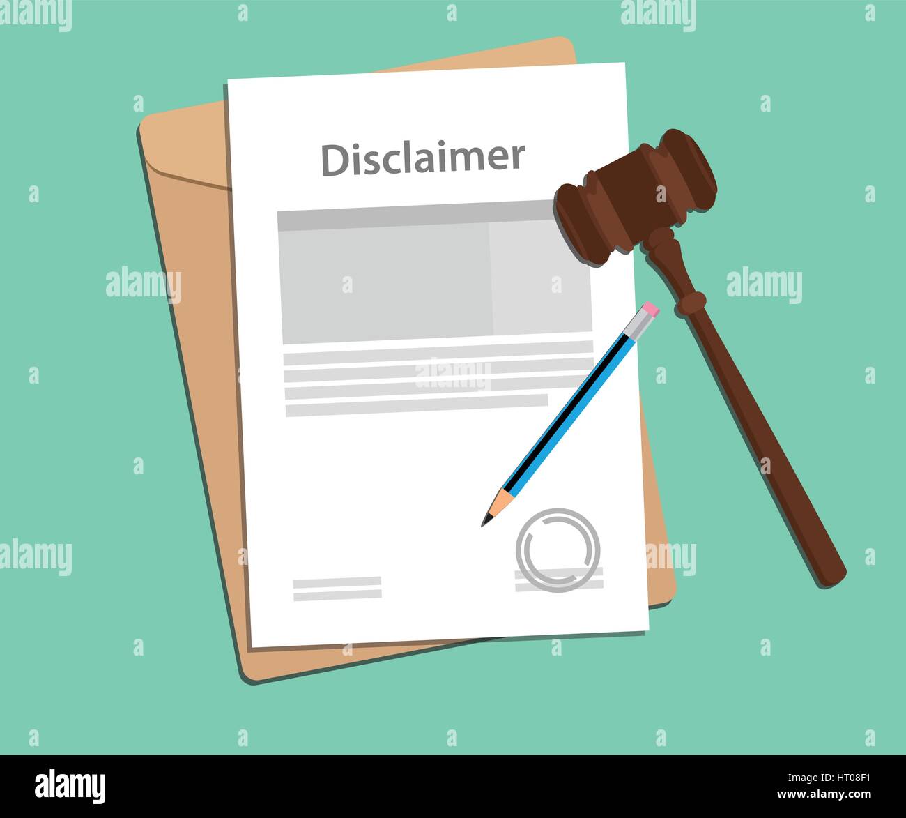 disclaimer agreement stamped with folder document, blue pencil and ...