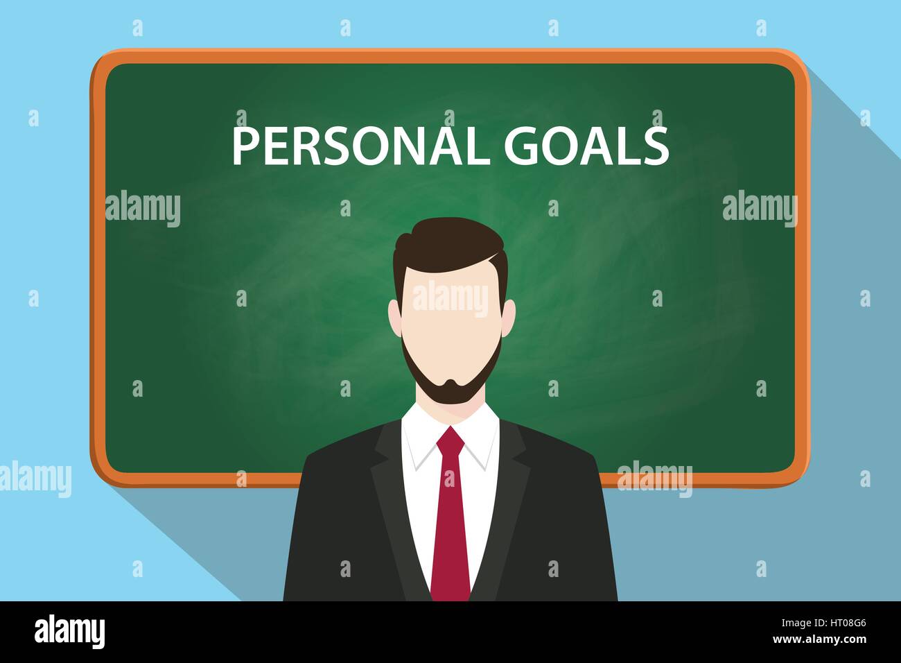 personal goals white text illustration with a beard man wearing black ...