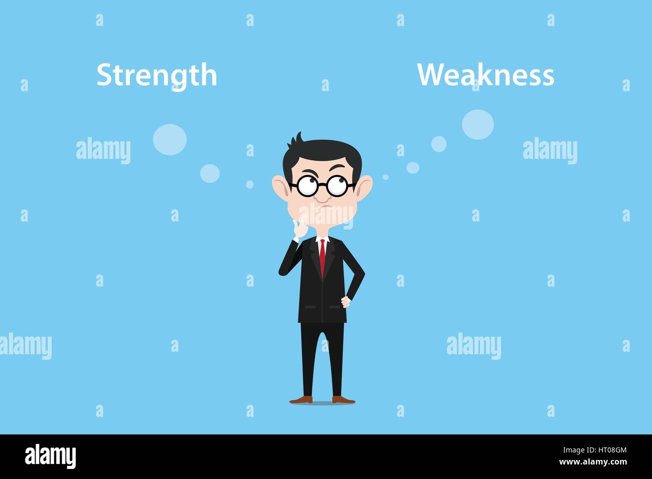 illustration of a man thinking about strength or weakness with white ...