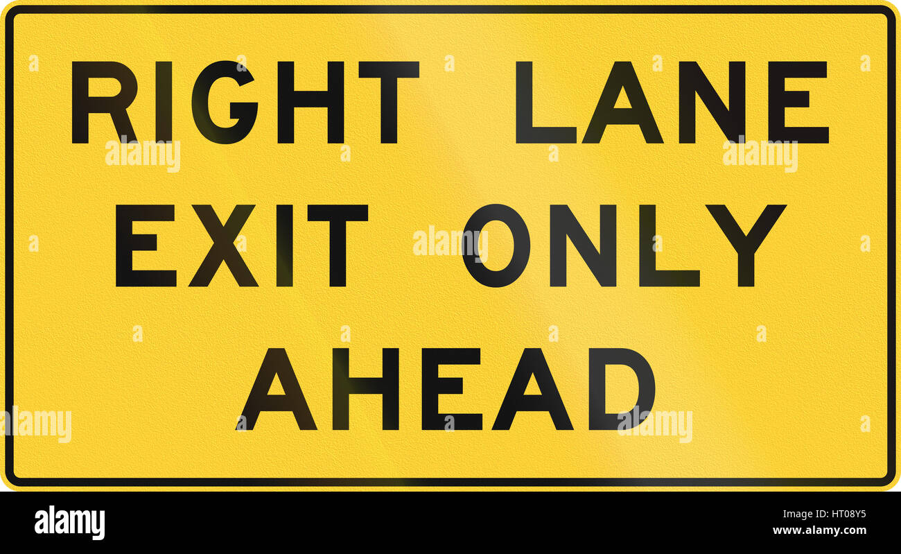 United States MUTCD road sign - Right lane exit only ahead Stock Photo ...