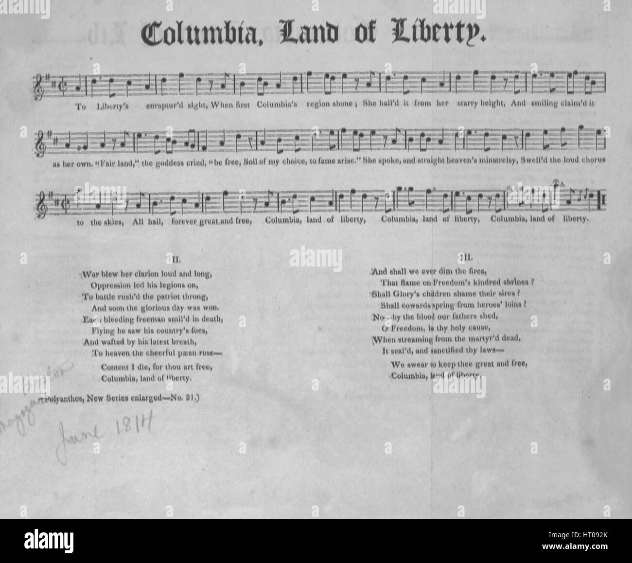 Sheet music cover image of the song 'Columbia, Land of Liberty', with ...