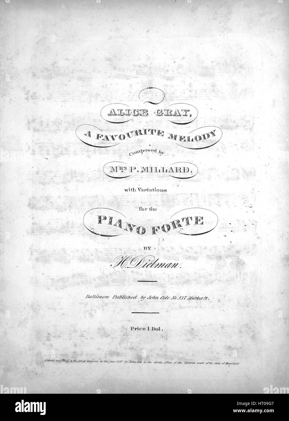 Sheet music cover image of the song 'Alice Gray, A Favourite Melody ...
