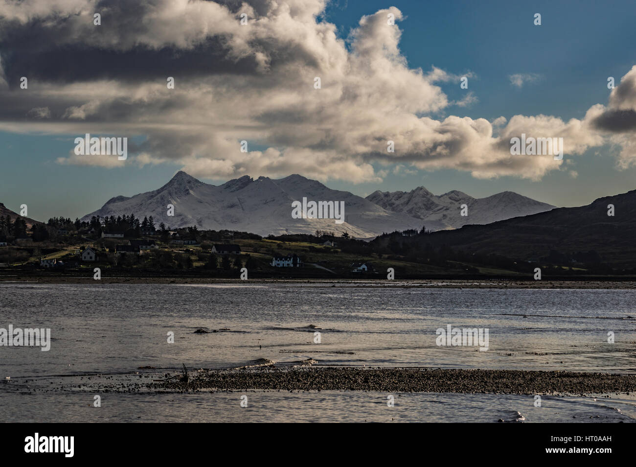 View of Cuillin Hills from Bayfield at Loch Portree, Isle of Skye ...
