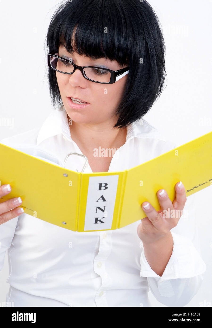 Junge Frau mit Bankbelegen - young woman with bank statements Stock ...