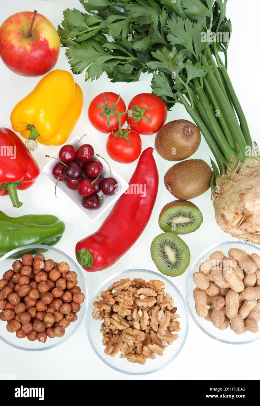 Obst, Gemuese und Nuesse - fruits, vegetables and nuts Stock Photo - Alamy