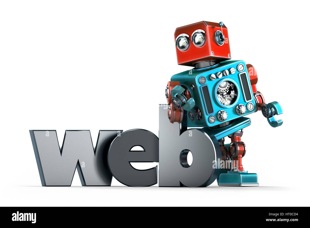 Retro Robot with WEB sign. Technology concept. Isolated over white ...