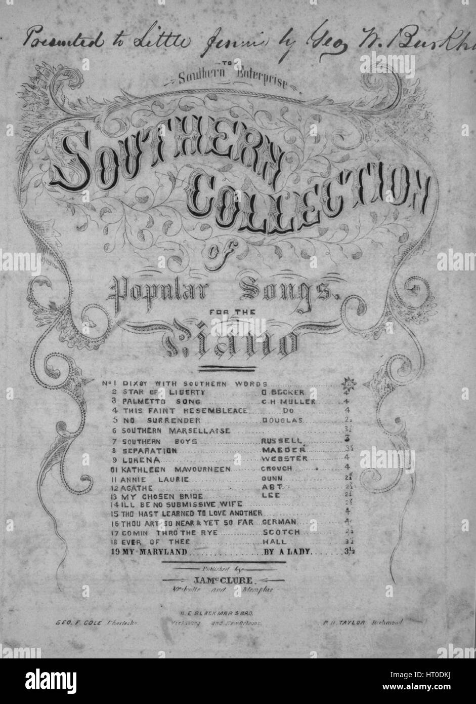 Sheet music cover image of the song 'Southern Collection of Popular ...