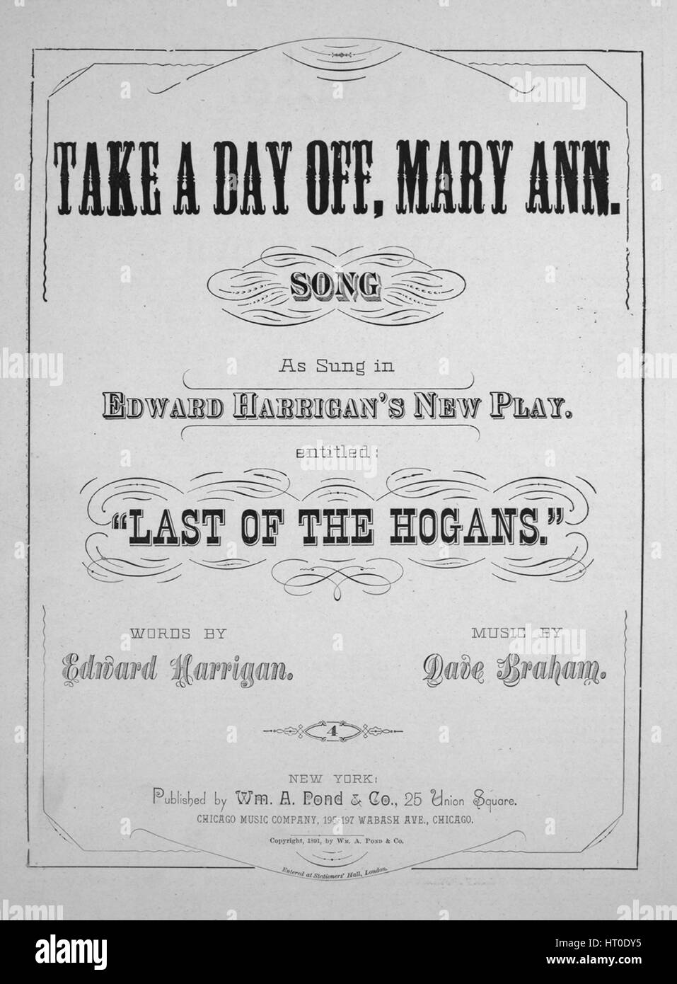 Sheet music cover image of the song 'Take a Day Off, Mary Ann Song ...