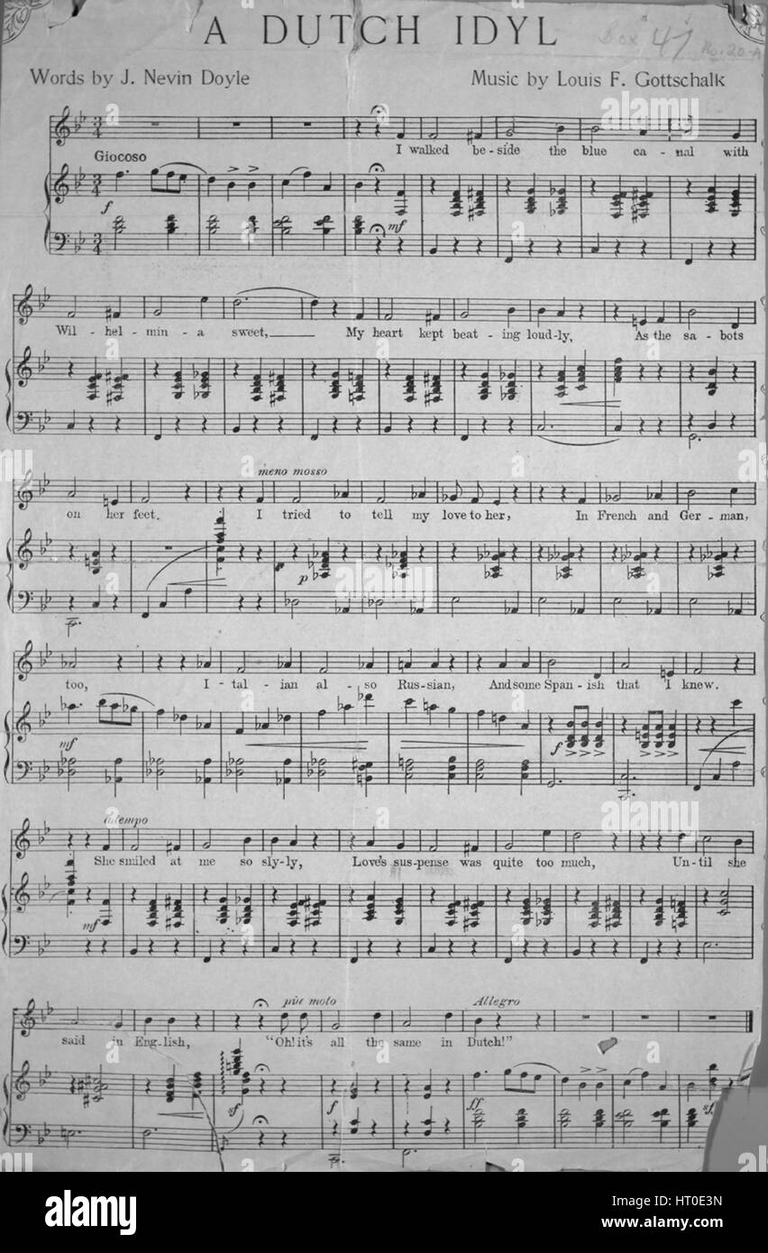 Sheet music cover image of the song 'A Dutch Idyl', with original ...