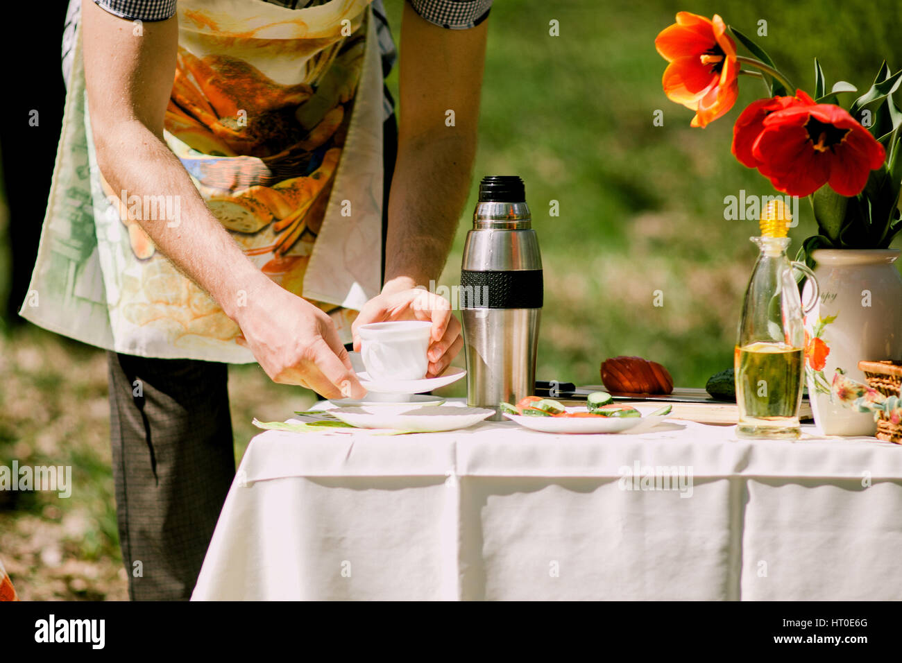 healthy eating picnic with vegetables outdoors. Vegetarian picnic in ...