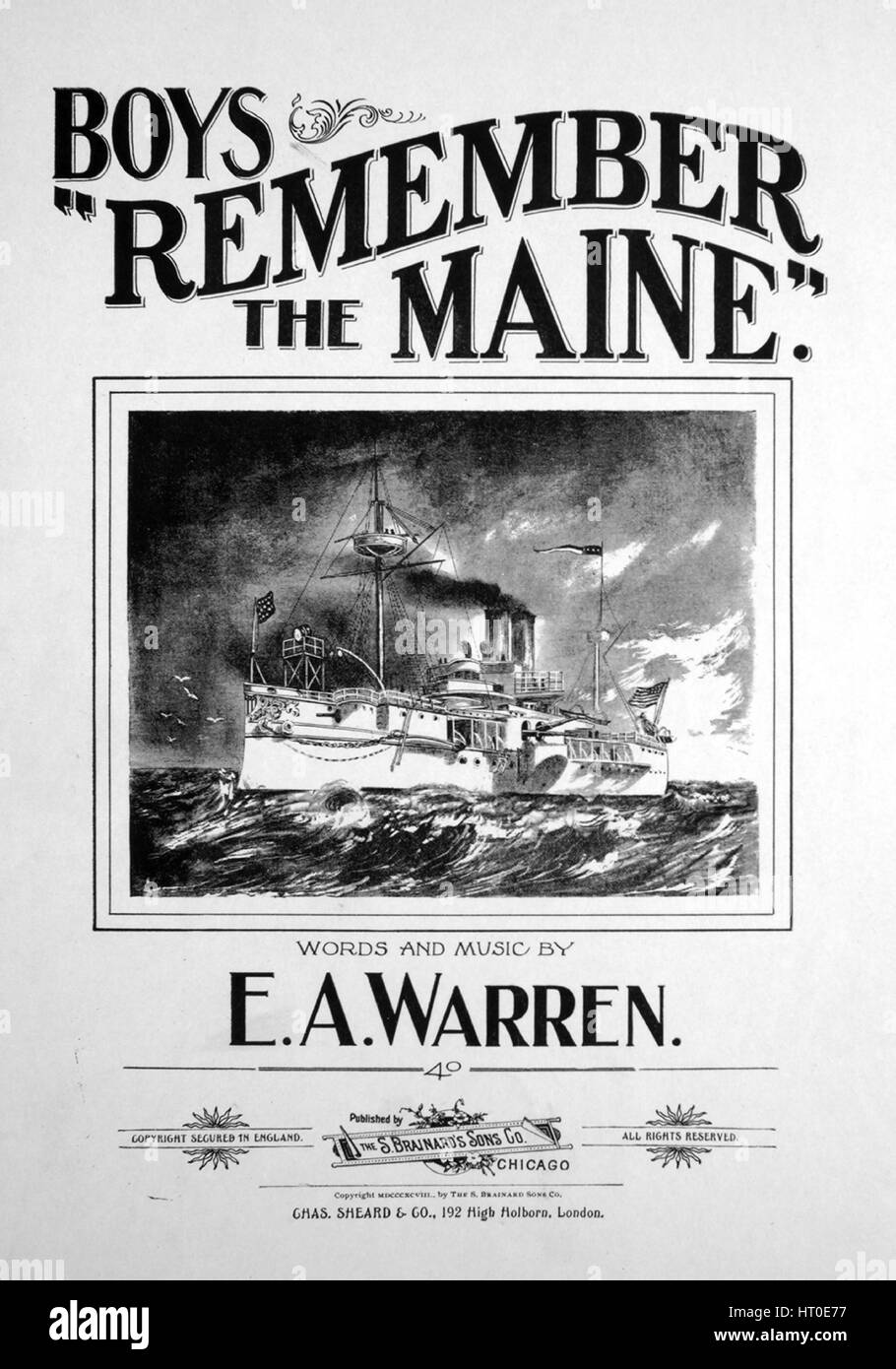Sheet music cover image of the song 'Boys, 'Remember the Maine'', with ...