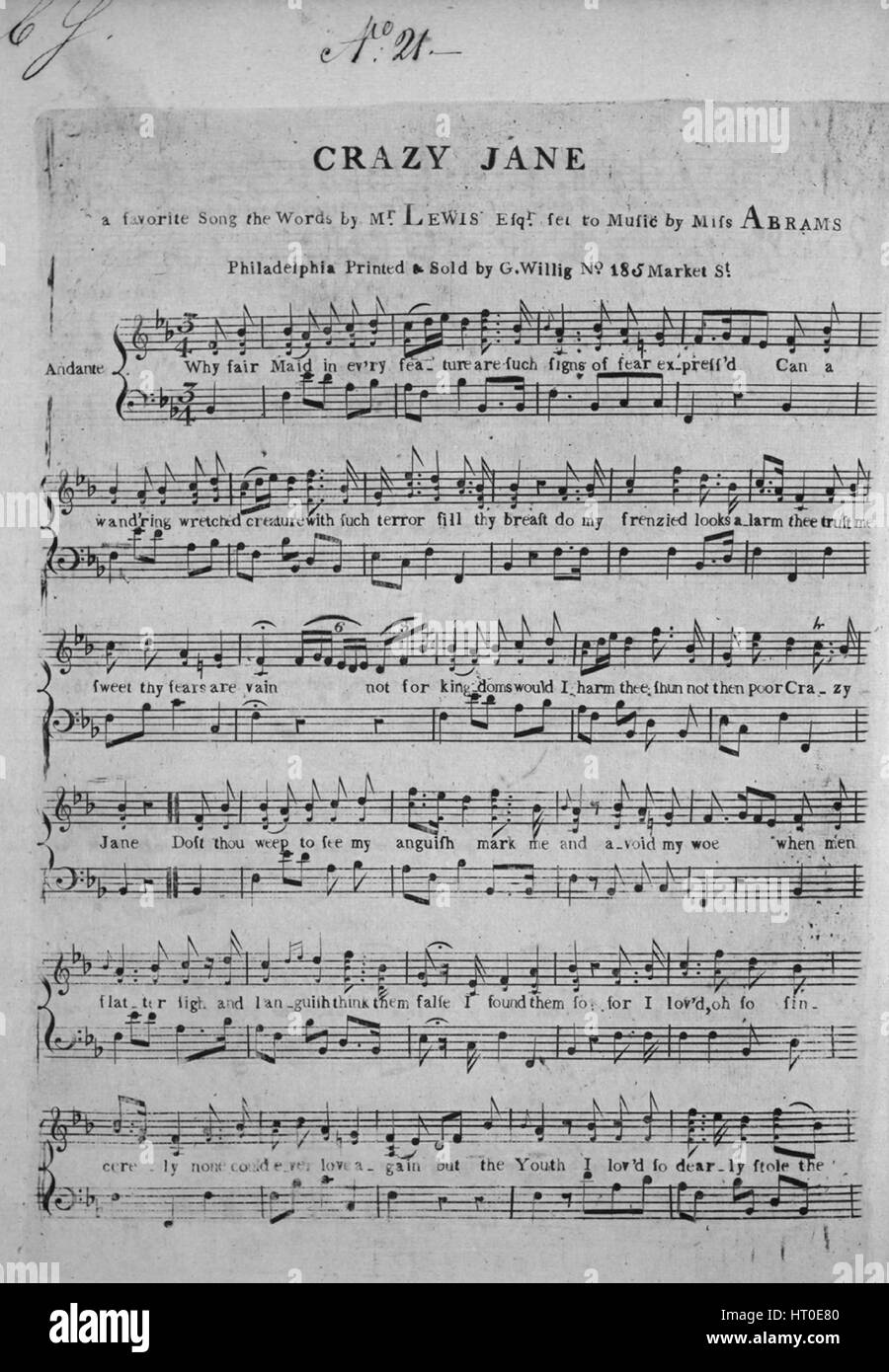 Sheet music cover image of the song 'Crazy Jane A Favorite Song', with ...