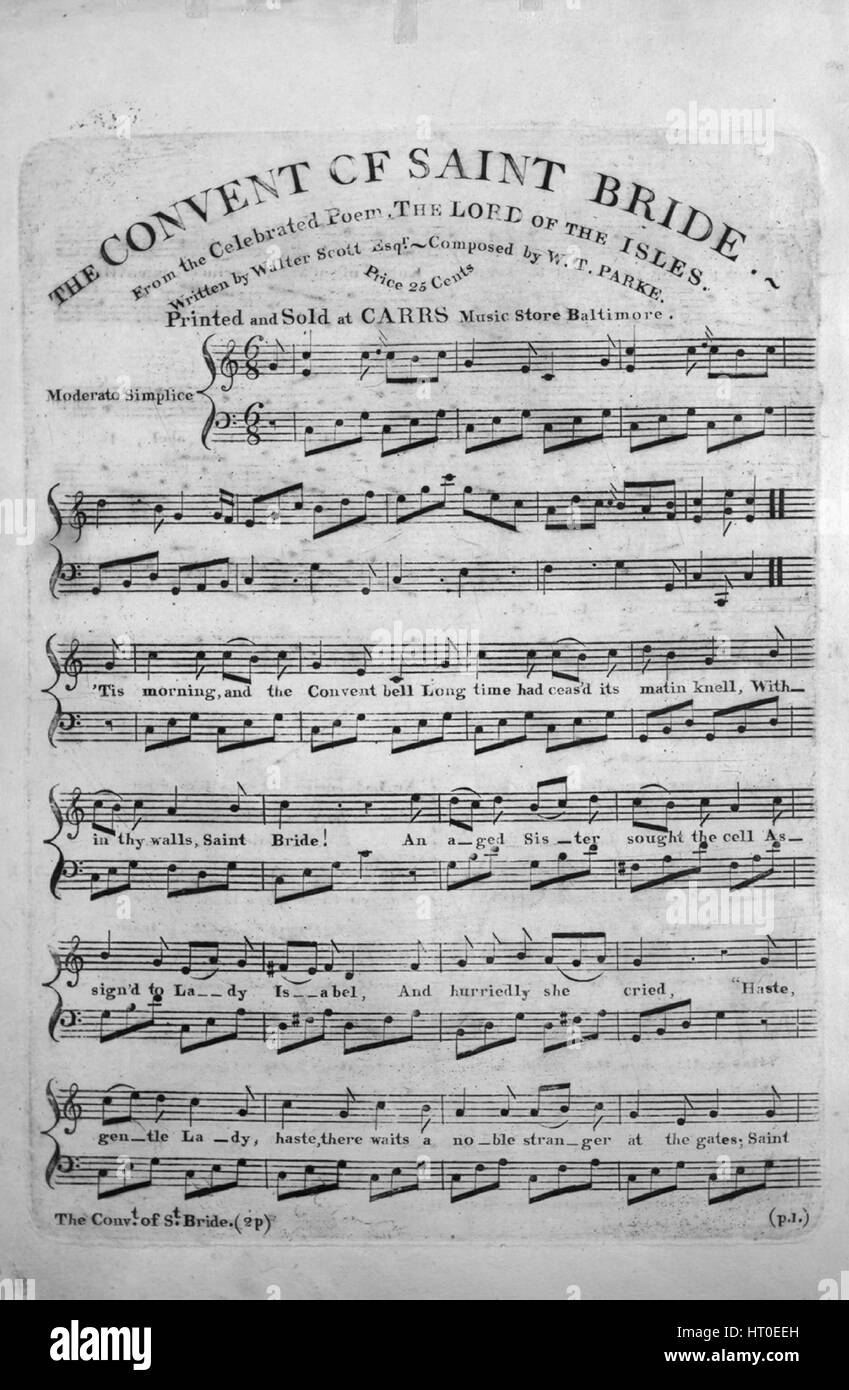 Sheet music cover image of the song 'The Convent of Saint Bride From ...