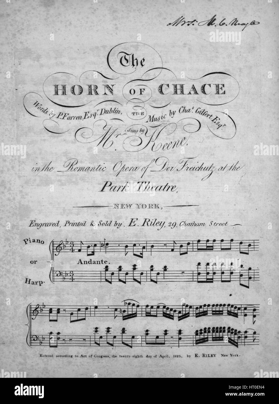 Sheet music cover image of the song 'The Horn of Chace', with original ...