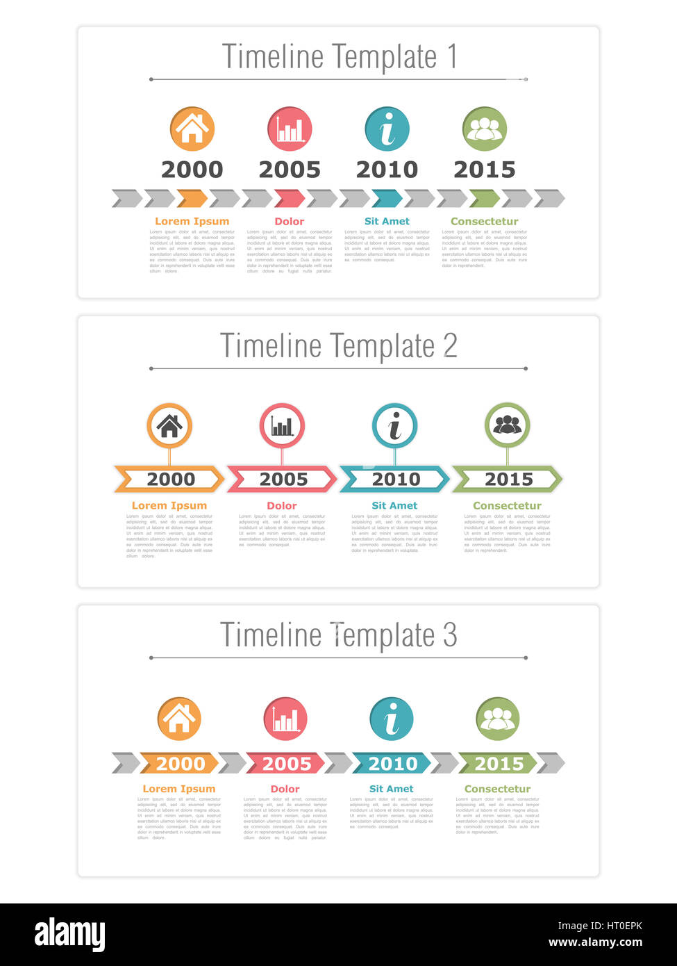 Three timeline templates with arrows, vector eps10 illustration Stock ...