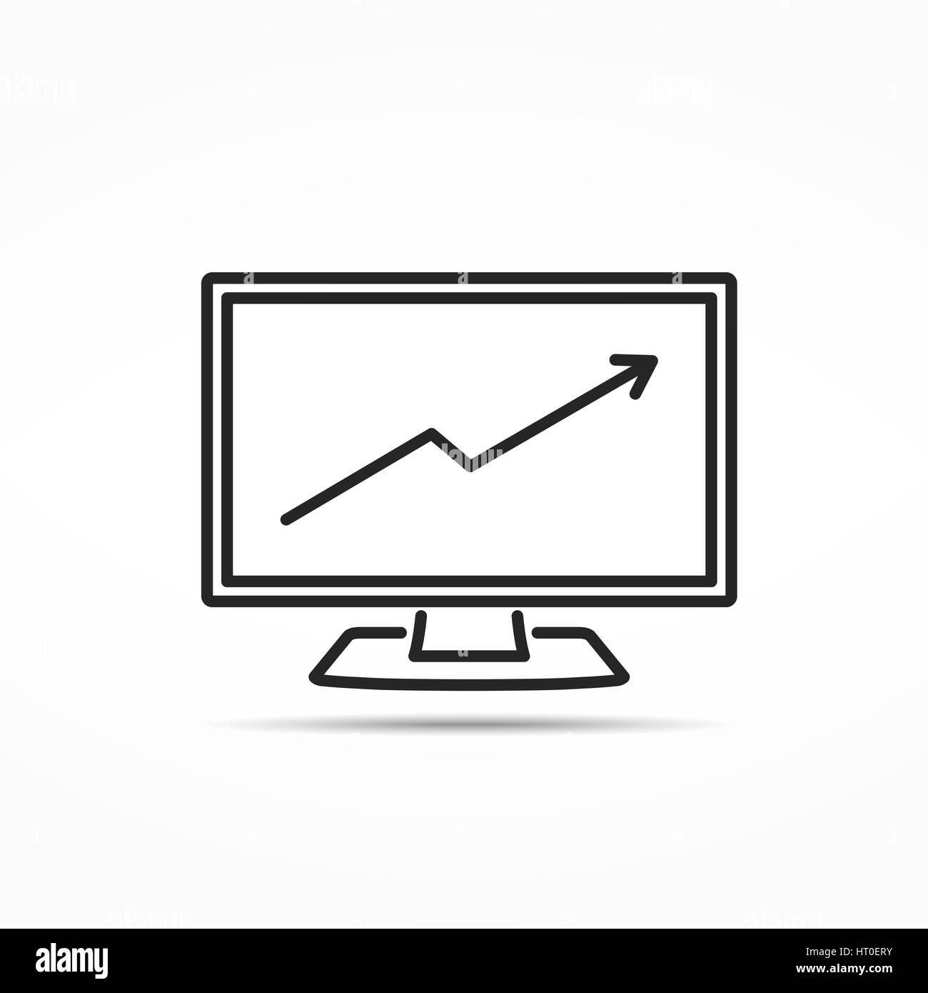 Computer with graph minimal line icon, vector eps10 illustration Stock ...